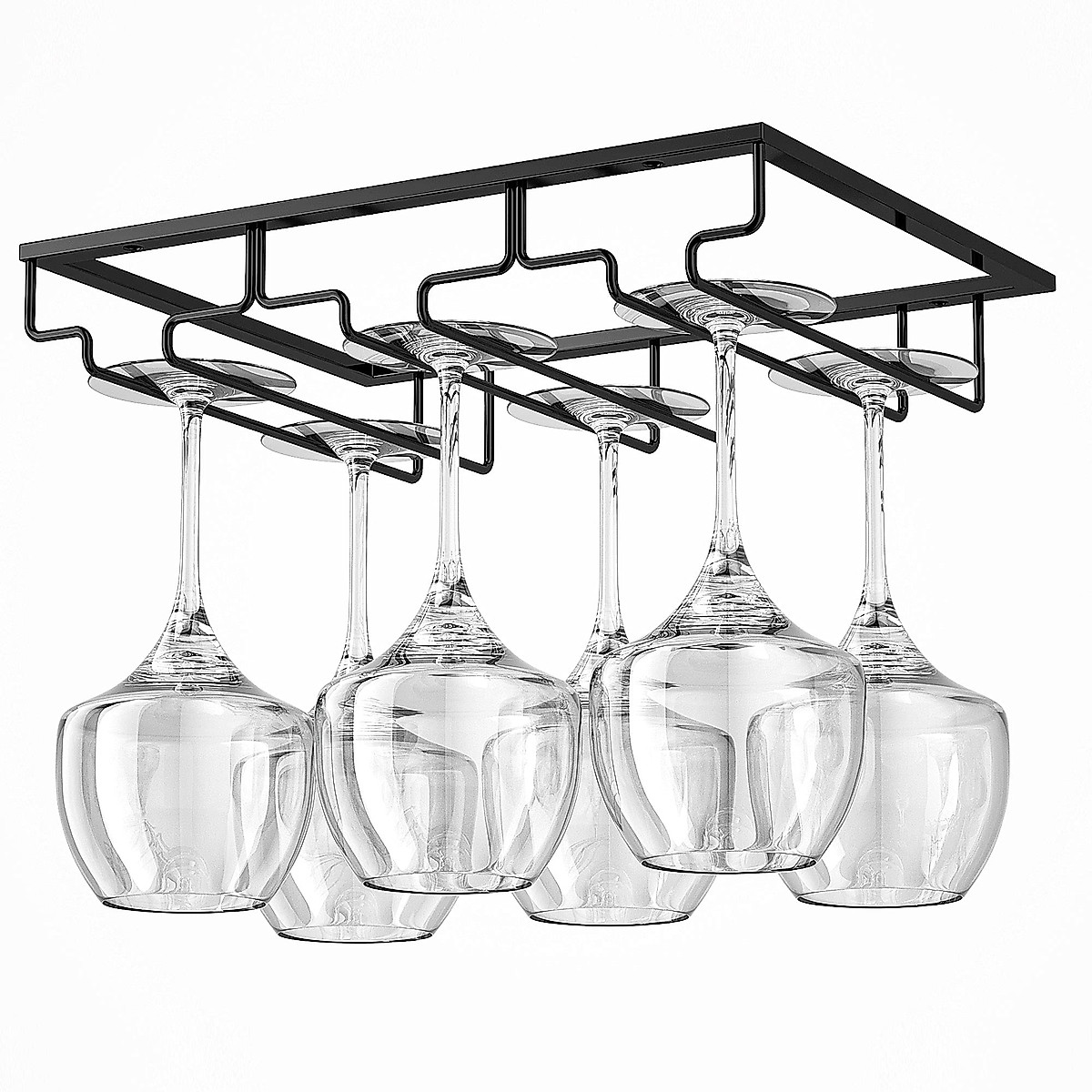 LACAFA Wine Glass Holder Under Cabinet Stemware Rack in Home Bar Kitchen Organization with 3 Rows Wine Glass Rack Hanger Storage Metal Organizer for Under Shelf Hanging (Black)