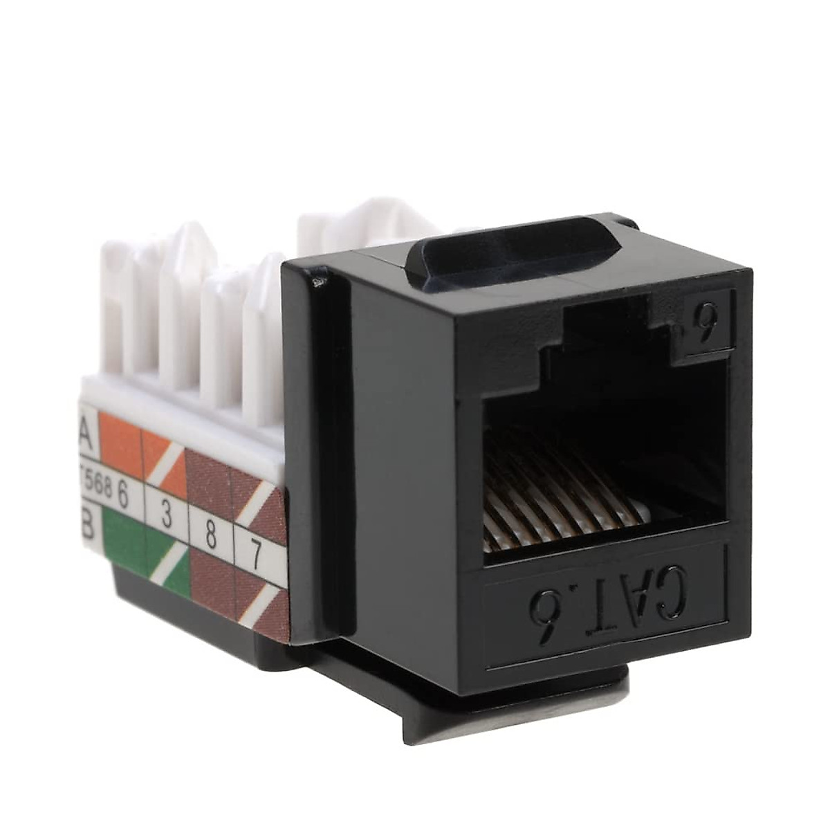 SATMAXIMUM Cat6 Keystone Ethernet Wall Jack Punch Down UTP 45-Degree (Easier Termination Than 90-Degree), RJ45 Slim Profile Speed Termination 45° Angled Black (50 Pack)