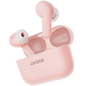 AIHOOR Wireless Earbuds for Music and Sports, Bluetooth 5.3 in-Ear Headphones with Extra Bass Built-in Mic Touch Control 30hr Battery Earphones, Waterproof (Pink)