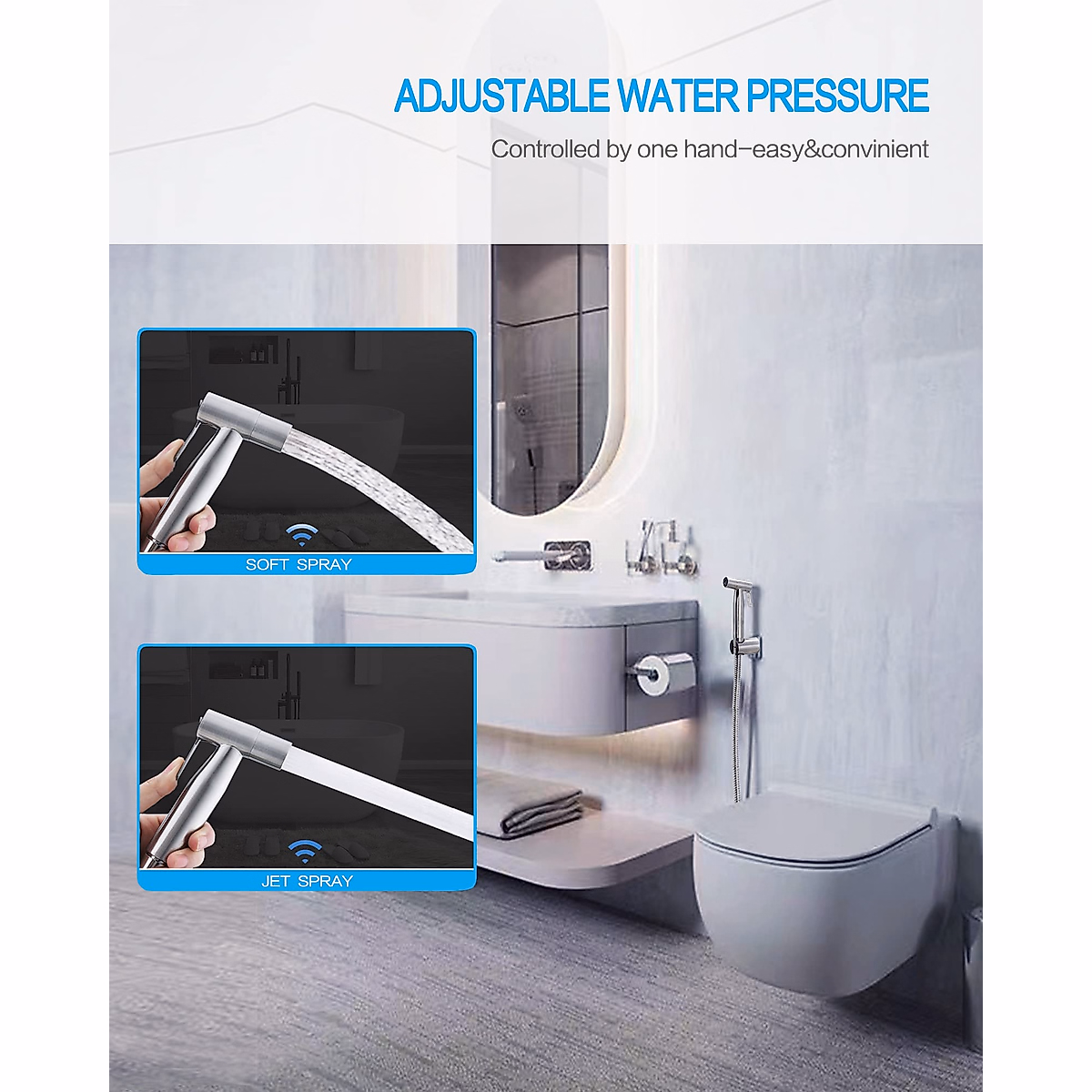 Handheld Bidet Sprayer for Toilet-Toilet Bidet Sprayer with Adjustable Water Pressure Control for Feminine Wash, Stainless Steel Brushed Nickel Cloth Diaper Bidet Toilet Bidet for Baby Wash