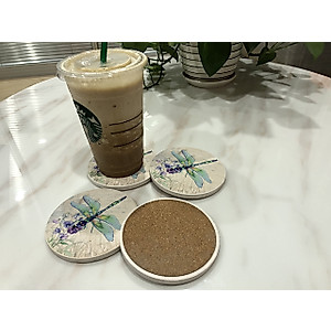 Trinsi Absorbent Ceramic Stone Coasters, Dragonfly ,Set of 4 Stone Coasters