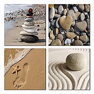 Wieco Art Romantic Beach Theme 4 Piece Modern Giclee Artwork Sea Beach Ocean Canvas Prints Contemporary Abstract Seascape Pictures Paintings on Canvas Wall Art for Bedroom Home Decorations