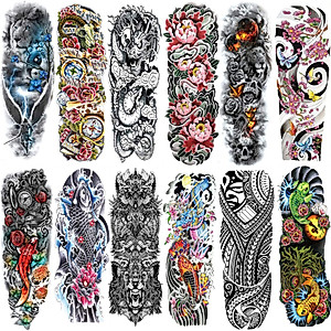 Aresvns Full Arm Temporary Tattoos for Men and Women (L19“xW7”),Temporary Tattoo Waterproof Sleeve Tattoo Last Long,Japanese Fake tattoos for adults Christmas Gift
