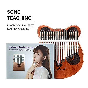 JeuRon 17 Keys Mahogany Kalimba Thumb Piano Finger Instrument With Portable Case Turning Hammer Study Instruction,Gift for Kids Adult Beginners and Professionals (OWL)