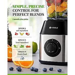 KIDISLE Professional Blenders for Kitchen, 1200W Powerful Smoothie Blender, 52oz Glass Jar for Shakes and Smoothies, Ice Crush, Frozen Fruit, Stainless Steel & Sliver