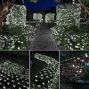 IKNHYEG Outdoor Net Lights Solar Powered Mesh Lights 11.8 x 4.9FT Garden Tree Lights Solar Outside Bushes Lights Waterproof with 8 Modes Timer for Curtain,Balcony,Gazebo(White)
