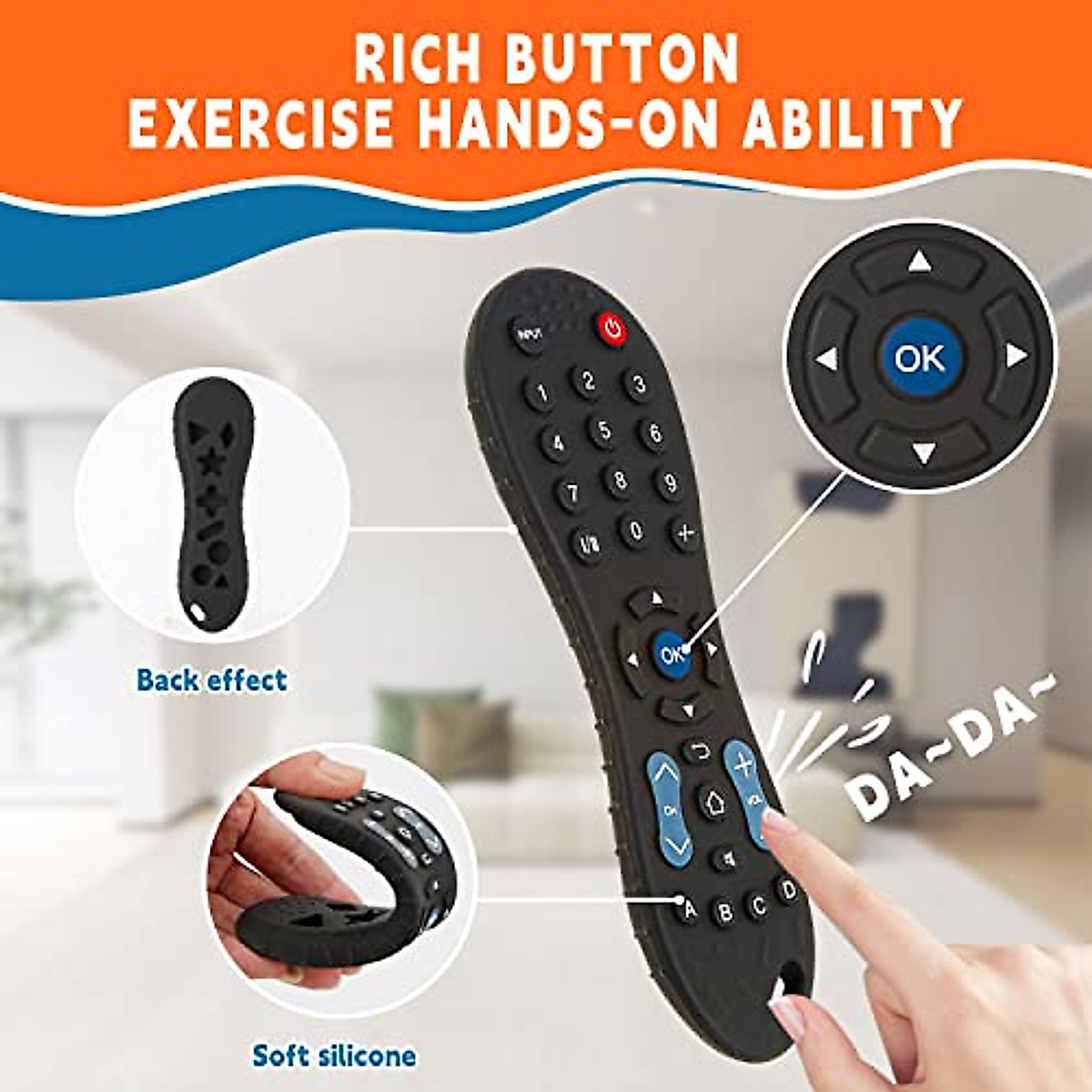 Teething Toys for Babies 6-12 Months-2 Pack Silicone TV Remote Control Shape Baby Hand Teethers for 12 to 18 Months -Infant Chew Toys with Anti-Drop Pacifier Clip-Safety Tested (Black & Grey)