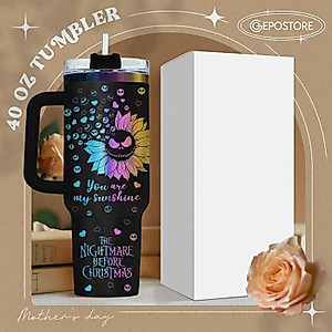 GEPOSTORE Movie Lover Gifts, Christmas Before Movie 40 oz Laser Tumbler Handle and Straw, Jack Sunshine Movie Tumblers Cup, Halloween Mug, Birthday Gifts for Couple