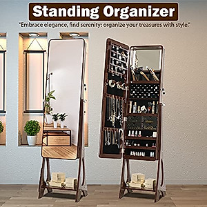 MASMIRE Standing jewelry Armoire organizer,Full Length mirror with storage (Brown, 63 * 14.5)
