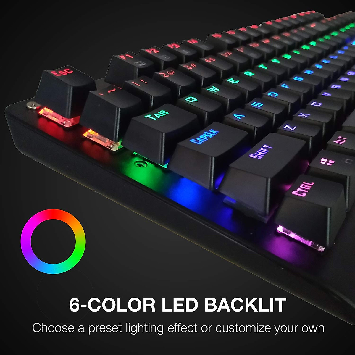 Mechanical Keyboard, E-YOOSO K600 LED Rainbow Backlit Mechanical Gaming Keyboard 104 Key Gamers Keyboard PC Computer USB Wired Gaming Keyboard Brown Switches (Black)