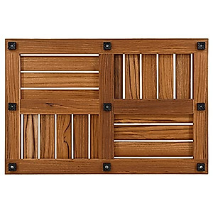 Utoplike Teak Wood Shower Caddy Corner 3 Tier Standing Shower Organizer and 24 x 16 inch Teak Wood Bath Mat