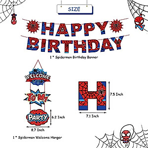 CrzPai Spiderman Birthday Party Decorations Superhero Themed Party Supplies Favors With Banner, Welcome Hanger, Toy Masks, Cake Toppers and Latex Balloons