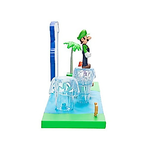 Super Mario Sparkling Waters Action Figures Playset Includes 2.5 Inch Luigi & Red Huckit Crab with Interactive Pieces
