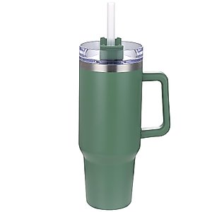 LITHOS Store Premium 40 Oz Stainless Steel Tumbler - Handle & Straw, Insulated Travel Mugs- Hot and Cold Beverages - Includes Bonus Cleaning Brush & Silicone Straw Cover Cap Sky Blue - Ideal Gift