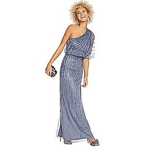 Adrianna Papell Women's Long Beaded Dress, Dusty Blue