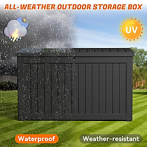 Kiivakii 230 Gallon Large Resin Deck Box, Indoor Outdoor Storage Boxes, Waterproof Storage Bin, Organization and Storage for Patio Furniture, Outdoor Cushions, Garden Tools & Pool Supplies, Lockable