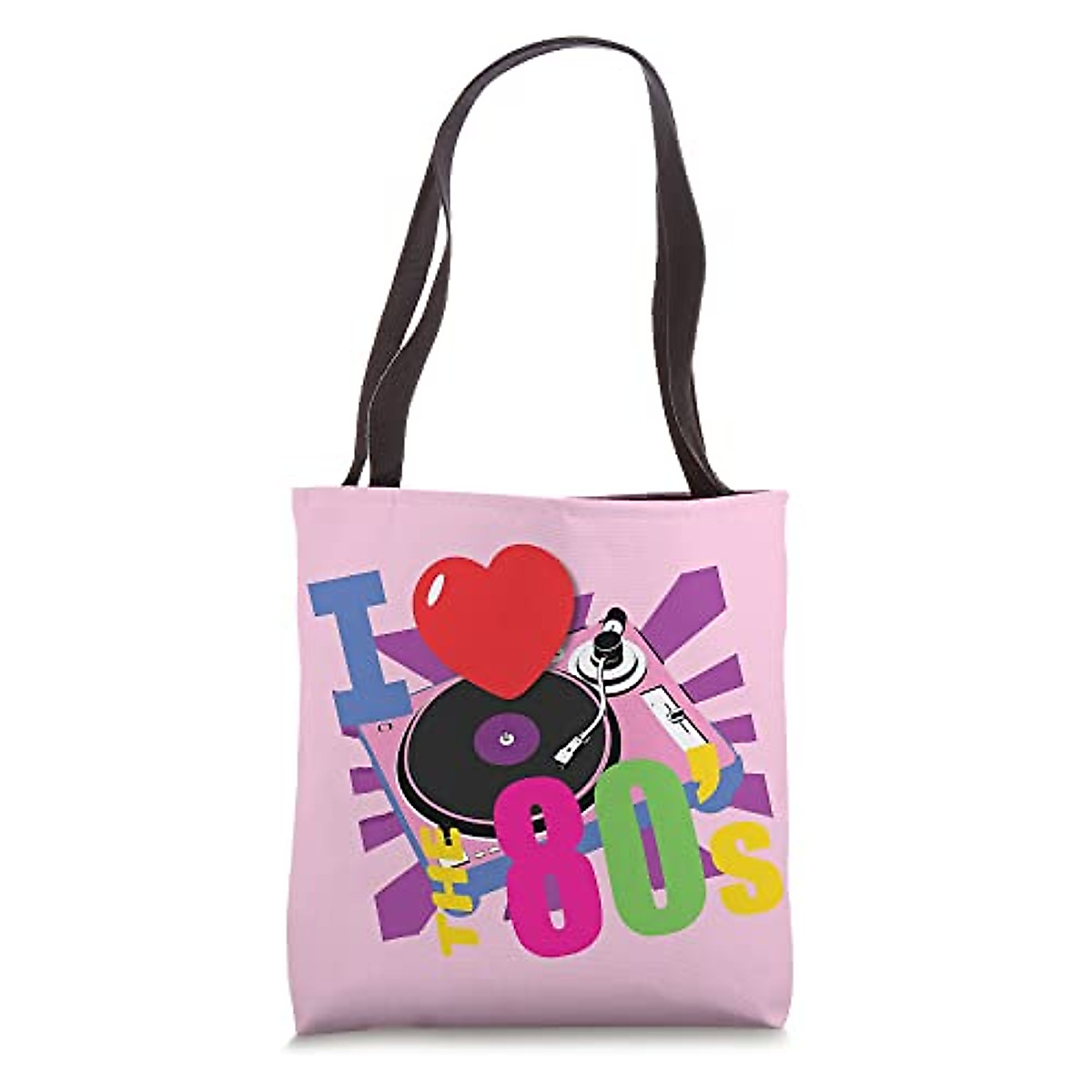 I Love 80's Retro Pink Record Player Fun Vinyl Theme Pink Tote Bag