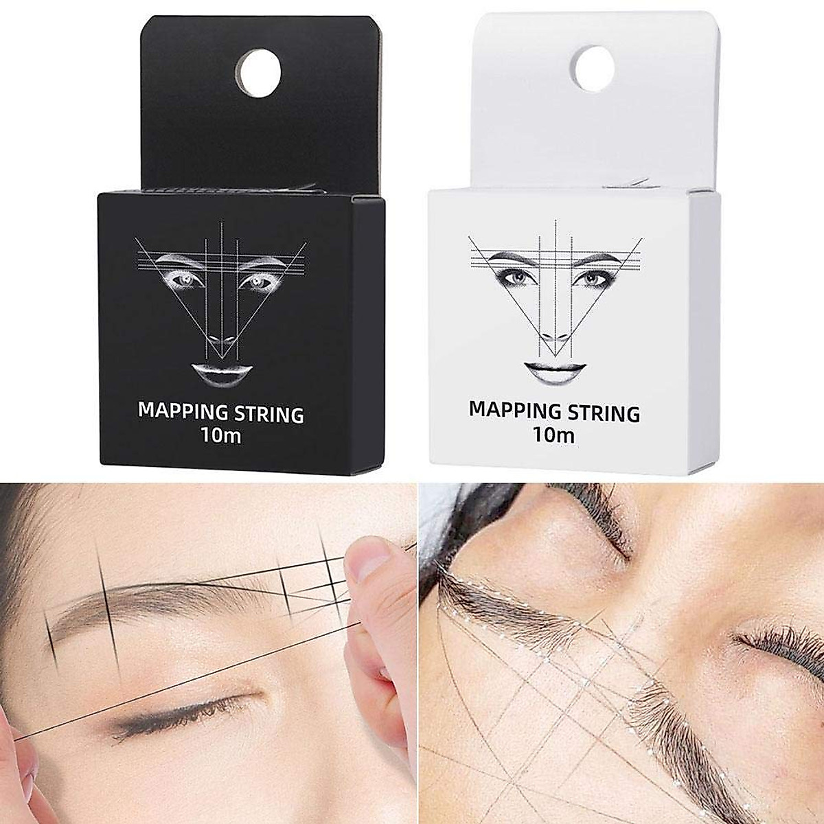 2 Boxes Pre-inked Eyebrow Mapping Marker 10m Black White Ink Eyebrow Thread Line Tattoo Brows Point Thread Marker Measuring Tool for Marking Symmetrical Eyebrows