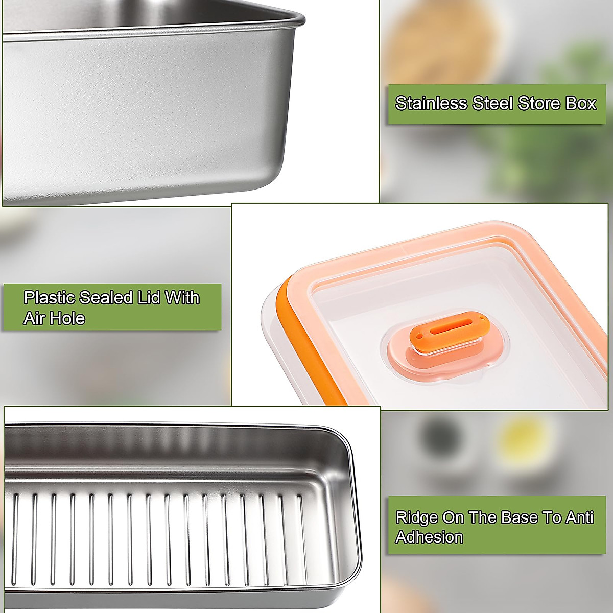 JUXYES Bacon Storage Container for Refrigerator, Stainless Steel Bacon Storage Box for Fridge with Transparent Lid, Airtight Bacon Storage Keeper, Deli Meat Saver Cuts Food Storage Organizer