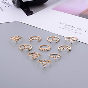 Knuckle Stacking Rings for Women ,Boho Vintage Stackable Rings Cute Fashion Crystal Aesthetic Midi Finger Rings Set Multiple Rings Pack Bulk