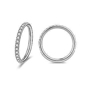 CZ Surgical Stainless Steel 16G Sleeper Cartilage Daith Tiny Small Hoop Earrings Tragus Mini Hinged Clicker Nose Ring Cuff Huggie Hoops for Women Men Helix Piercings Jewelry Gifts Bff (10mm)