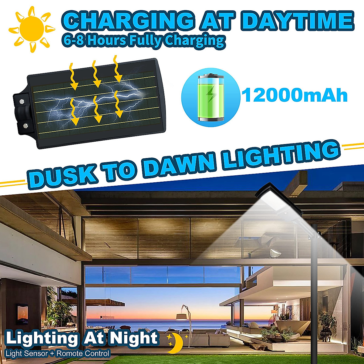 Solar Street Light,200W Solar Street Lights Outdoor Dusk to Dawn with Motion Sensor IP65 Waterproof Led Solar Outdoor Lights Remote Control for Yard,Garden,Street,Parking lot,etc.