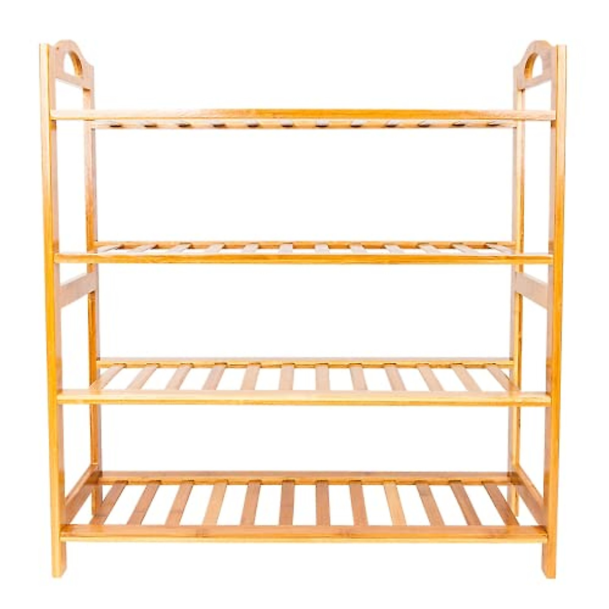 Concise Bamboo Wood Shoe Rack with Handle 4 Tier 12 Pairs Shoe Shelf Storage Organizer Free Standing Natural Color
