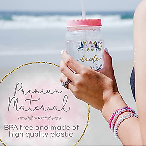 Samantha Margaret - Bride Plastic Mason Jar Tumbler for Bachelorette Parties, Weddings, Bridesmaid Gifts, Reusable Cup with Lid and Straw, 16oz - 1 Tumbler