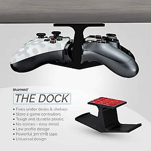 BRAINWAVZ [EOL] The Dock - Dual Game Controller Holder Under The Desk Mount for Xbox Series X, One, PS5, PS4, Switch, Streelseries, PC Gamepad & More, No Screws, Easy to Install, Black [EOL]