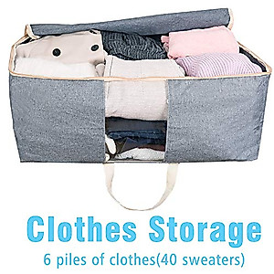 Qozary Large Storage Bags for Comforters, Blankets, Clothes, Quilts and Towels, Better and Sturdy Organizer Bag, Under Bed Storage, Great for Closets, Bedrooms (Gray)