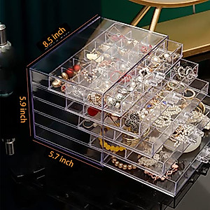 MIOINEY Acrylic Jewelry Box With 5 Drawers Earring Storage Box Clear Jewelry Box Organizer Storage Holder Compartment Tray Transparent Display Storage Case for Earrings Necklace Ring Bracelet