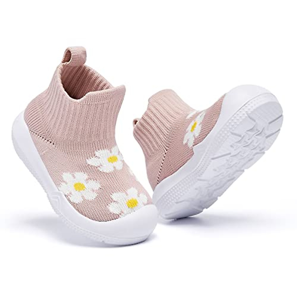 MORENDL Baby Socks Shoes Infants Slipper Non-Slip First Walking Shoes Trainers for Toddler Boys Girls T#Beige/Flower-9-12Months