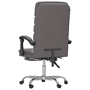 GOLINPEILO Faux Leather Massage Reclining Office Chair with Footrest, Ergonomic Office Chair, Computer Desk Chair for Home Office, Gray Faux Leather, Style D -719