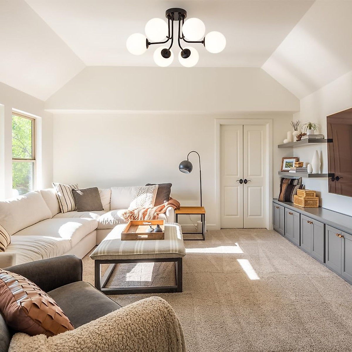 Hoengles Modern Semi Flush Mount Ceiling Light,Black White Glass Shade Semi Ceiling Light 6-Light,Sputnik Chandeliers for Bedroom Hallway Dining Room Lighting Fixture, HL-23072703