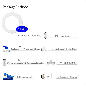 iRuiZhe Refrigerator Water Line Kit, Ice Maker Water Line Kit with 1/4"" OD 39.4ft Water Line Reverse Osmosis Quick Connect Fittings Push To Connect Water Tube Fittings for Fridge Ice Maker