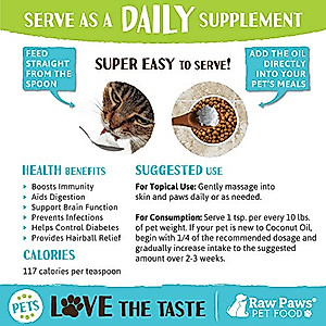 Raw Paws Organic Coconut Oil for Dogs & Cats, 16-oz - Treatment for Itchy Skin, Dry Nose, Paws, Elbows, Hot Spot Lotion for Dogs, Natural Hairball Remedy for Dogs & Cats