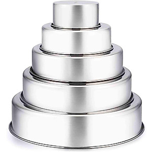 TeamFar Cake Pan, 4’’ - 6’’ - 8’’ - 9½’’ - 11’’, Stainless Steel Round Baking Tier Cake Pans Set, Healthy & Heavy Duty, Mirror Finish & Dishwasher Safe - Set of 5