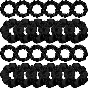 24 Pieces Satin Hair Scrunchies Silky Elastic Bands Skinny Solid Hair Ties Ropes Ponytail Holder for Women Girls Hair Accessories Decorations, 2 Sizes (Black)