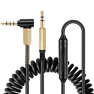 FAAEAL Major 3 Coiled Audio Cable,Replacement for Marshall Major 2 Major 4 Beats Studio3 Solo3 Wireless Headsets,3.5mm in-line mic Volume Control Headphone Cord(8ft with mic)