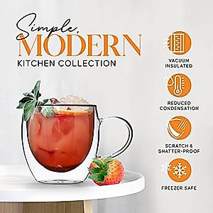 Kitchables Double Wall Glass Coffee Mugs Set of 4, 8oz with Handle Insulated Glass Coffee Mug with Handle, Clear Coffee Mugs, Tasas Transparente Para Café Bonitas