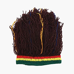 Kirmoo Knit Rasta Beanie Hats for Men Funny Winter Hats for Adults Jamaican Hat with Dreadlocks Fake Dreads Wig (Brown Beanie)