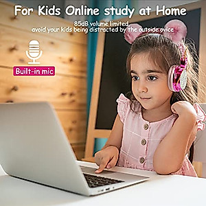 SVYHUOK Unicorn Kids Bluetooth Headphones for Girls, Wireless Headset with Microphone for Teens, Safe Volume Limited 85db POM Cat Ear Over-Ear HD with Mic for School/Tablet/Birthday Xmas Gift