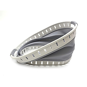 SAMMART 25L (6.6 gallon) Collapsible Plastic Laundry Basket - Foldable Pop Up Storage Container/Organizer - Portable Shopping Basket - Space Saving Hamper (Oval, Dark Grey)