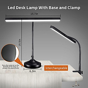 NovoLido LED Piano Desk Lamp, 2-in-1 Bright Flexible Tall Table Lamp with Base & Clamp Interchangeable, 10W Architect Desk Lights for Home Office, 1000lm, 3 Color Modes, 30 Brightness Levels, Black