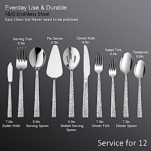 HaWare 65-Piece Hammered Flatware Serving Set, Stainless Steel Silverware Cutlery Set for Home/Hotel/Restaurant, Service for 12, Elegant & Classic Design, Dishwasher Safe-Square Edge