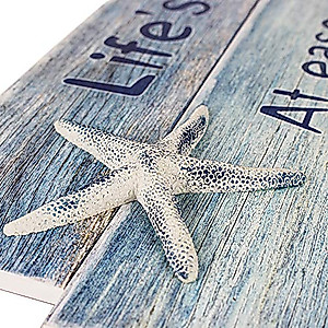Starfish Beach Sign for Home Decor,Vintage Beach Theme Bathroom Wall Decor Wall Art Plaque with Quote Sayings - Life's at Ease with an Ocean Breeze 11.5" x 17"