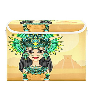 Krafig Vintage African American Girl Foldable Storage Box Large Cube Organizer Bins Containers Baskets with Lids Handles for Closet Organization, Shelves, Clothes, Toys