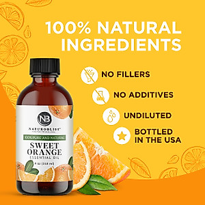 NaturoBliss 100% Pure & Natural Sweet Orange Essential Oil Therapeutic Grade Premium Quality Oil with Glass Dropper - Huge 4 fl. Oz - Perfect for Aromatherapy and Relaxation
