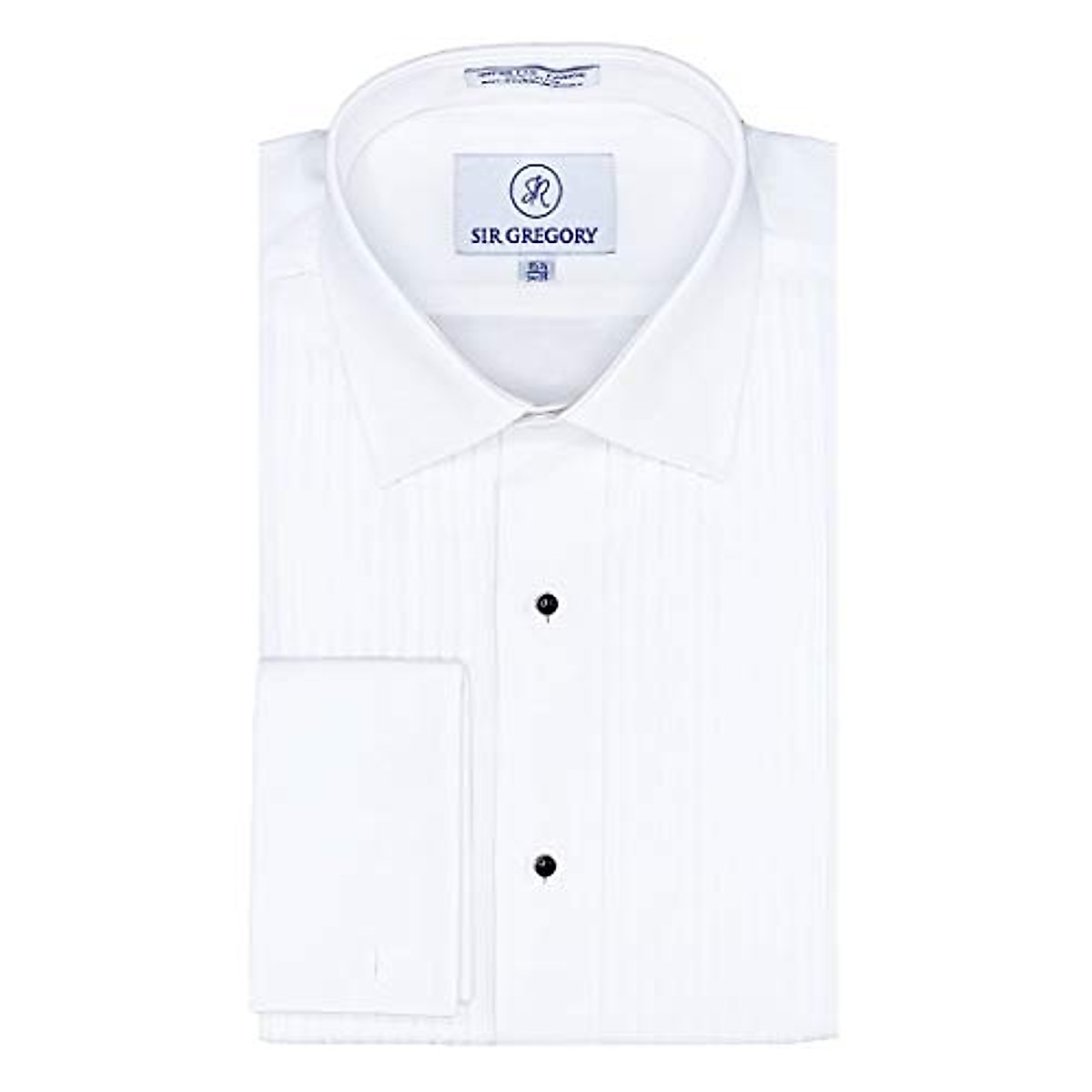 Sir Gregory Men's Regular Fit Tuxedo Shirt 100% Cotton Laydown Collar French Cuff 1/4 Inch Pleat 16.5 Neck 32/33 Sleeve White