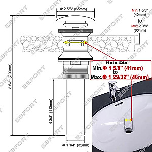 ESFORT Bathroom Sink Pop Up Drain with Overflow, Sink Pop Up Drain Stopper, Polished Chrome